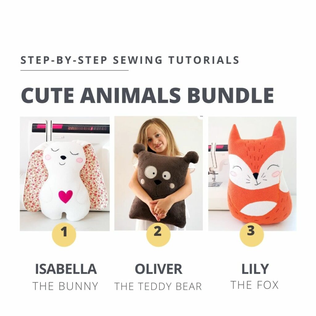 Easy BUNNY STUFFED TOY sewing pattern & tutorial, 2 sizes